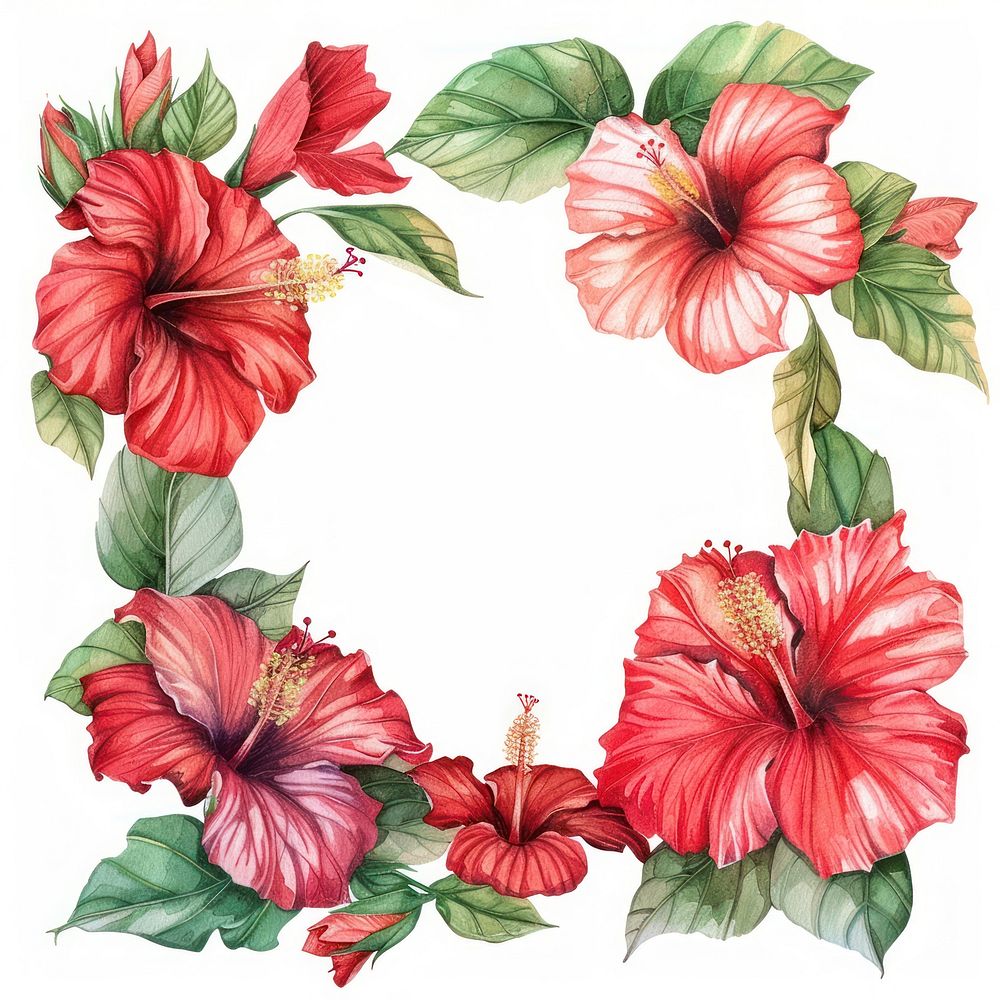 Hibiscus frame blossom flower plant. | Free Photo Illustration - rawpixel