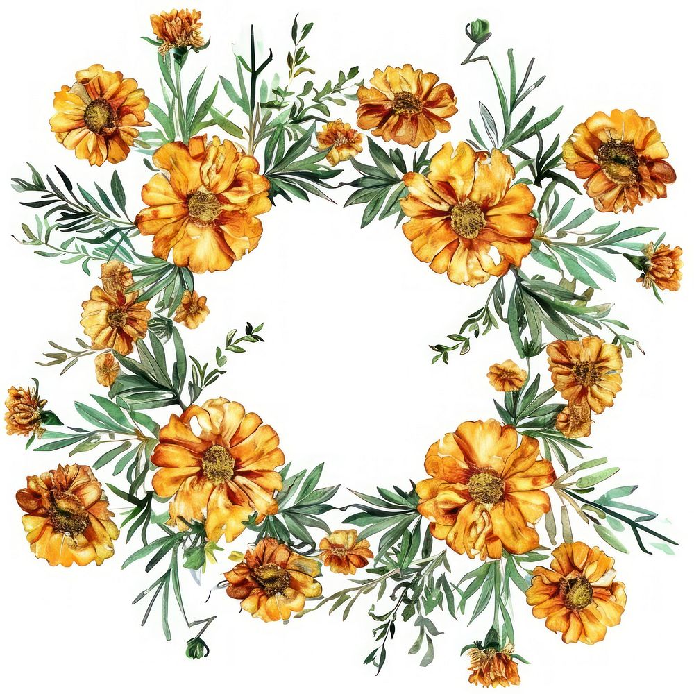 Marigold frame art asteraceae embroidery. | Free Photo Illustration ...