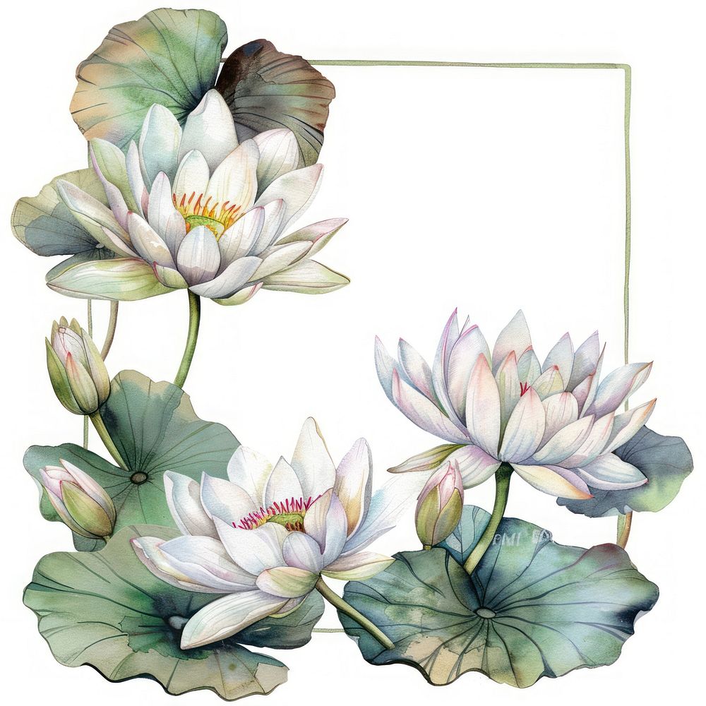 Water lily frame art painting | Free Photo Illustration - rawpixel