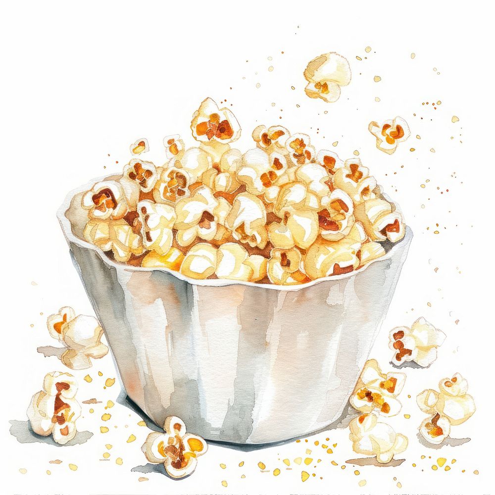 Watercolor popcorn in silver bowl | Free Photo Illustration - rawpixel