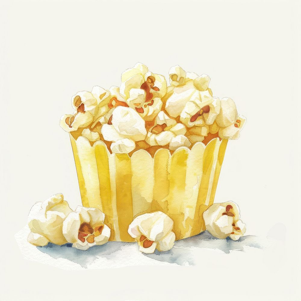 Watercolor popcorn in yellow container | Free Photo Illustration - rawpixel
