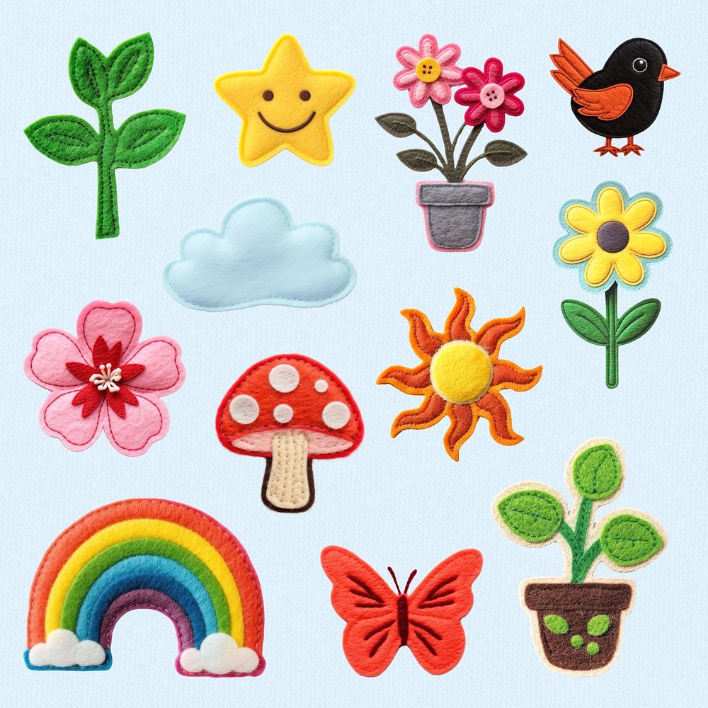Cute felt sticker element set | Free Photo - rawpixel