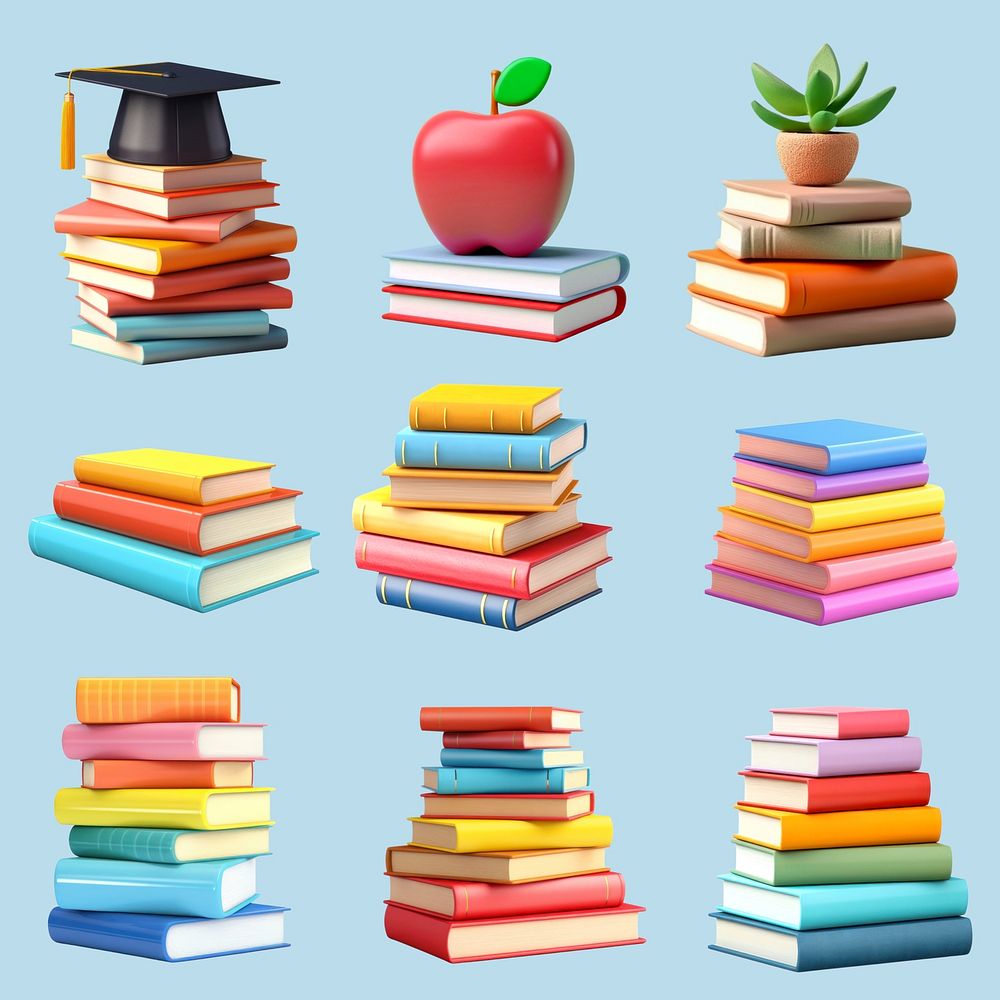 3d book stack education element | Premium Photo - rawpixel