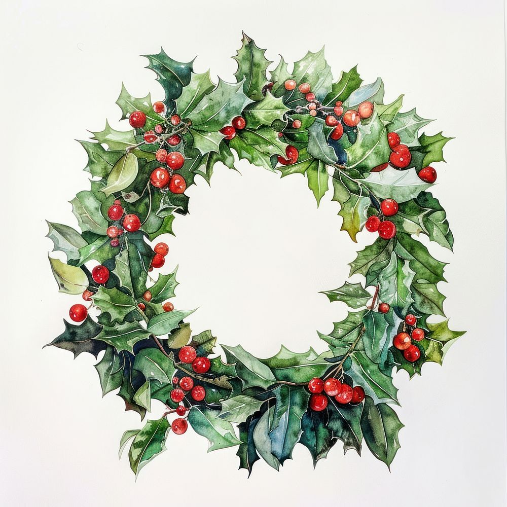 Festive holly wreath illustration | Free Photo Illustration - rawpixel