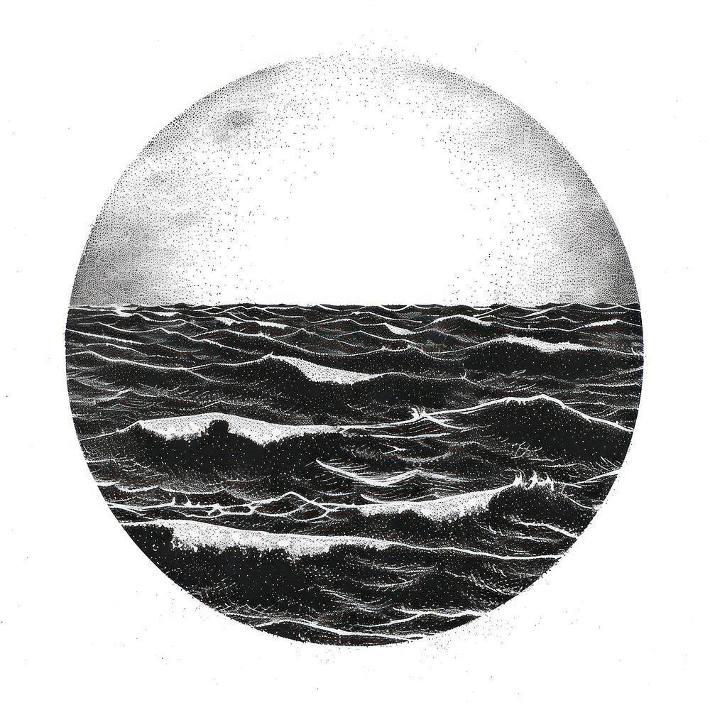 Monochrome ocean waves in circle | Free Photo Illustration - rawpixel