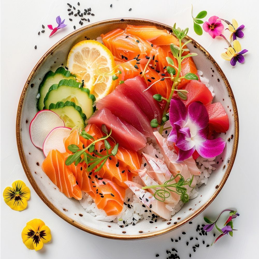 Colorful sashimi bowl with flowers | Free Photo - rawpixel