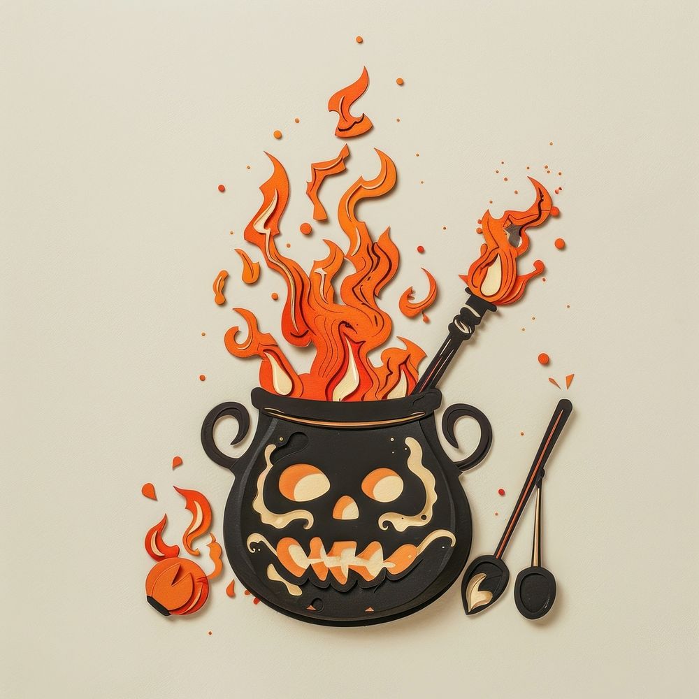 Spooky cauldron with fiery potion | Free Photo Illustration - rawpixel
