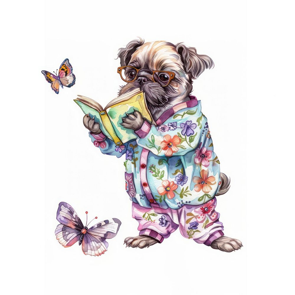 Adorable pug reading book | Free Photo Illustration - rawpixel