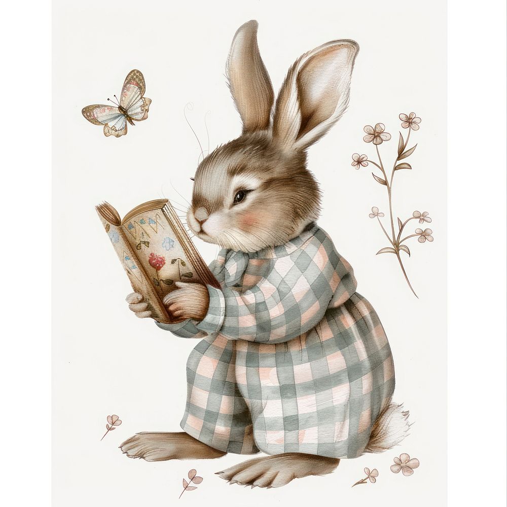 Adorable bunny reading book | Free Photo Illustration - rawpixel