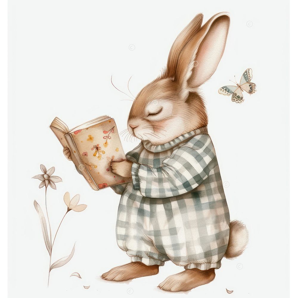 Adorable rabbit reading book | Free Photo Illustration - rawpixel
