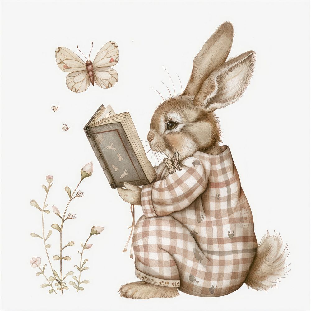 Adorable bunny reading book | Free Photo Illustration - rawpixel