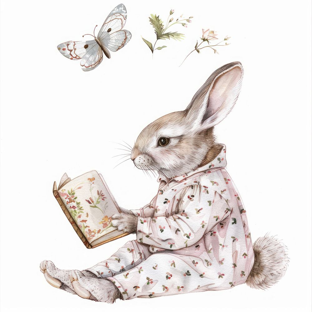 Adorable bunny reading book illustration | Premium Photo Illustration ...
