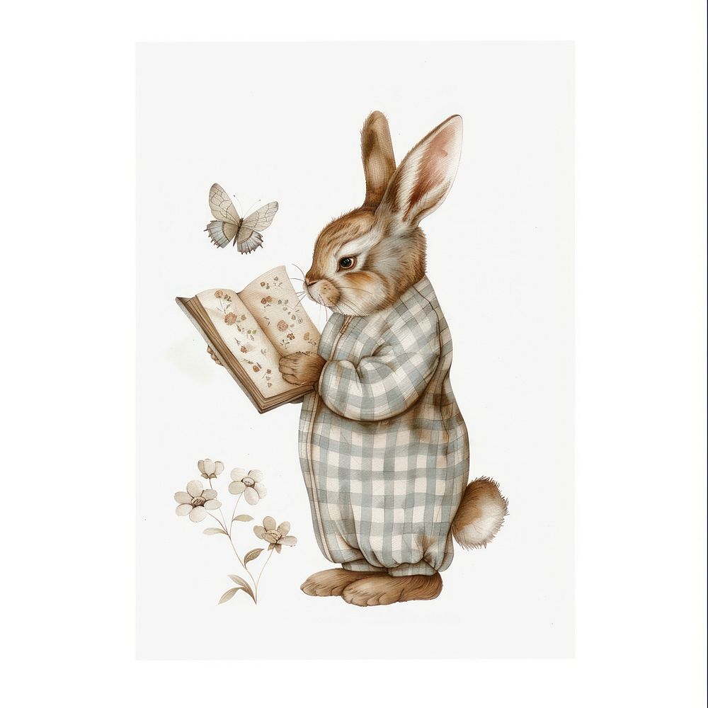 Whimsical rabbit reading book illustration | Free Photo Illustration ...