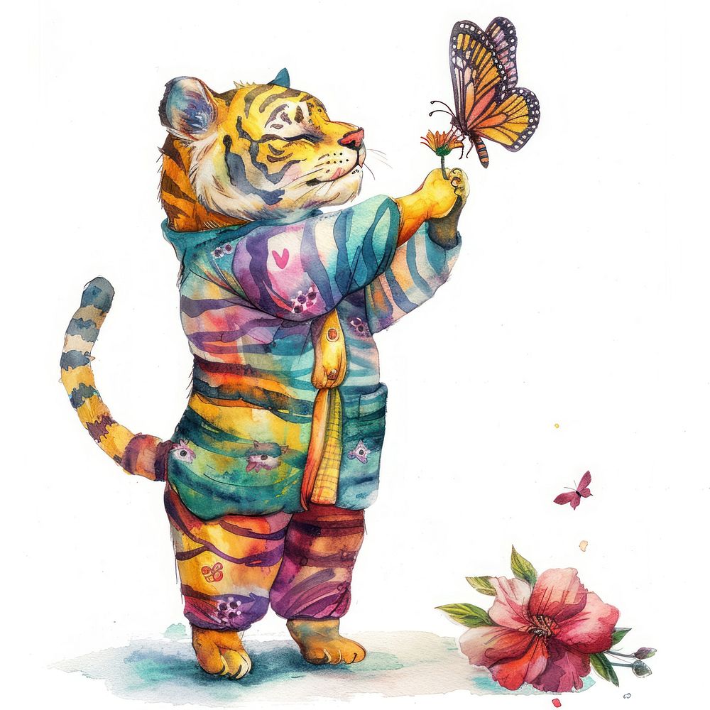 Whimsical tiger with butterfly | Free Photo Illustration - rawpixel