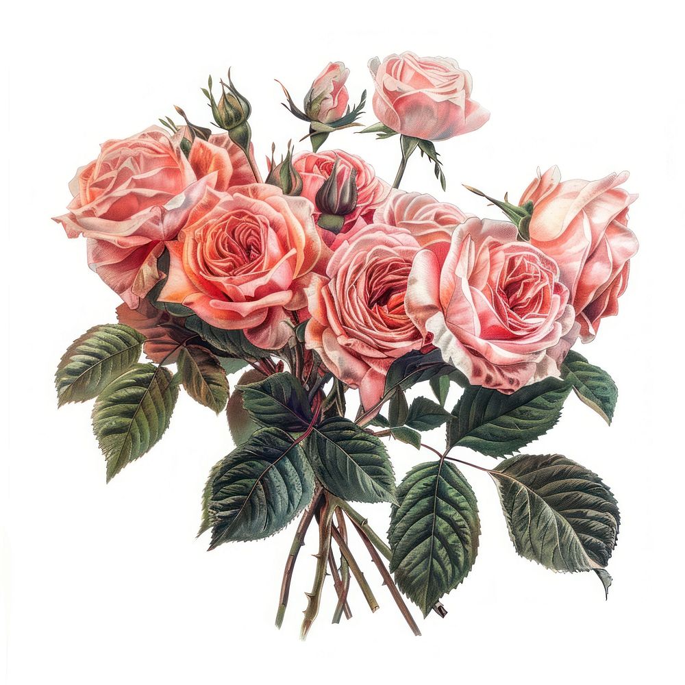 Vintage pink rose bouquet illustration | Free Photo Illustration - rawpixel