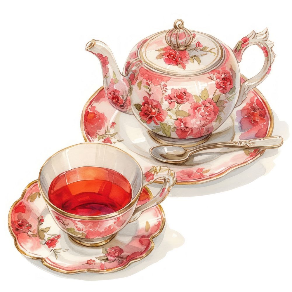 Elegant floral tea set illustration | Free Photo Illustration - rawpixel