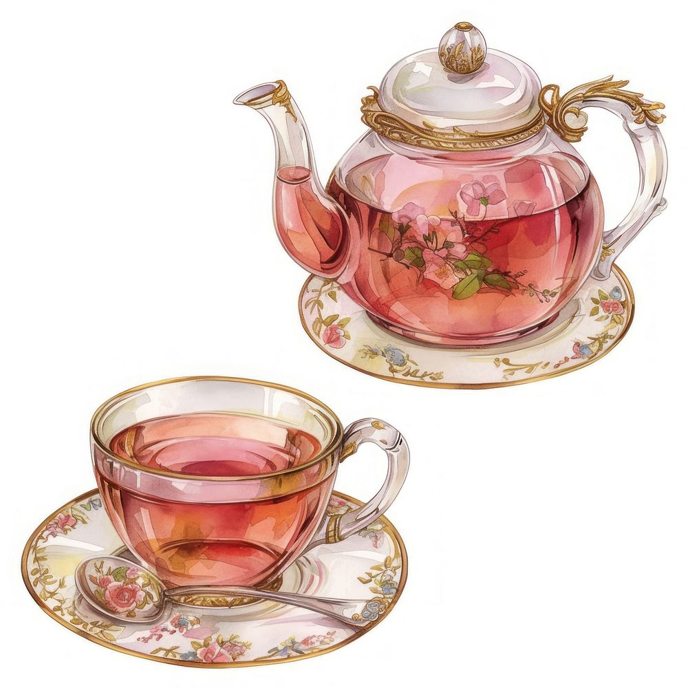 Elegant floral tea set illustration | Free Photo Illustration - rawpixel