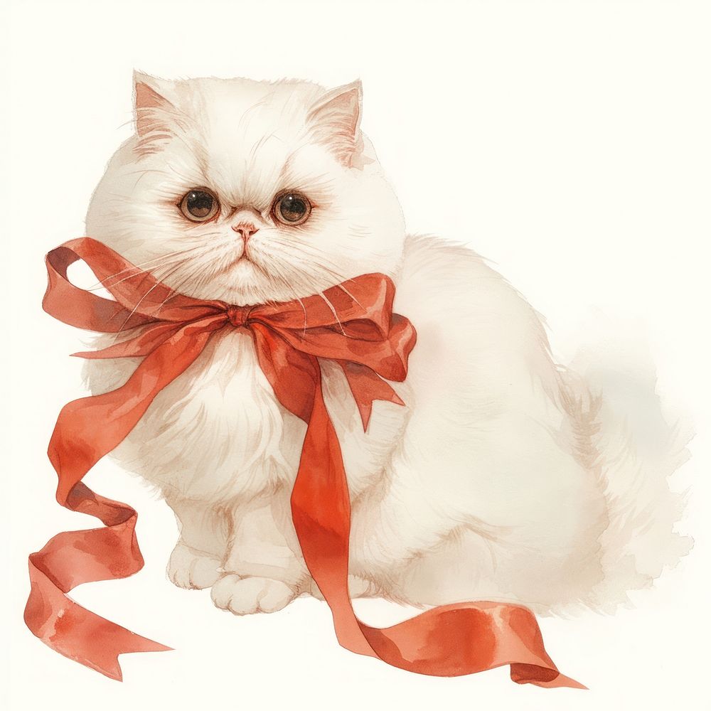 Adorable fluffy cat with ribbon | Free Photo Illustration - rawpixel