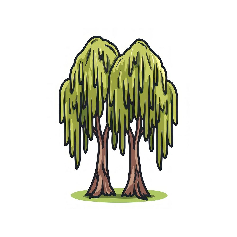 Two willow trees cartoon illustration | Free Photo Illustration - rawpixel