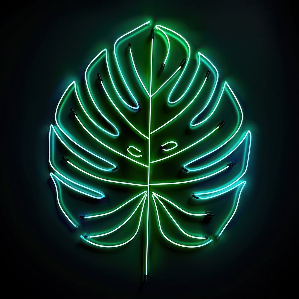 Neon monstera leaf wall art | Free Photo Illustration - rawpixel
