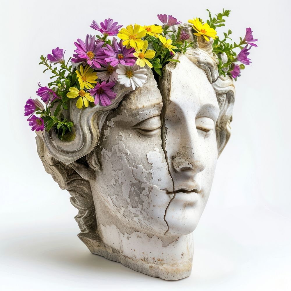 Cracked statue head with flowers | Free Photo - rawpixel