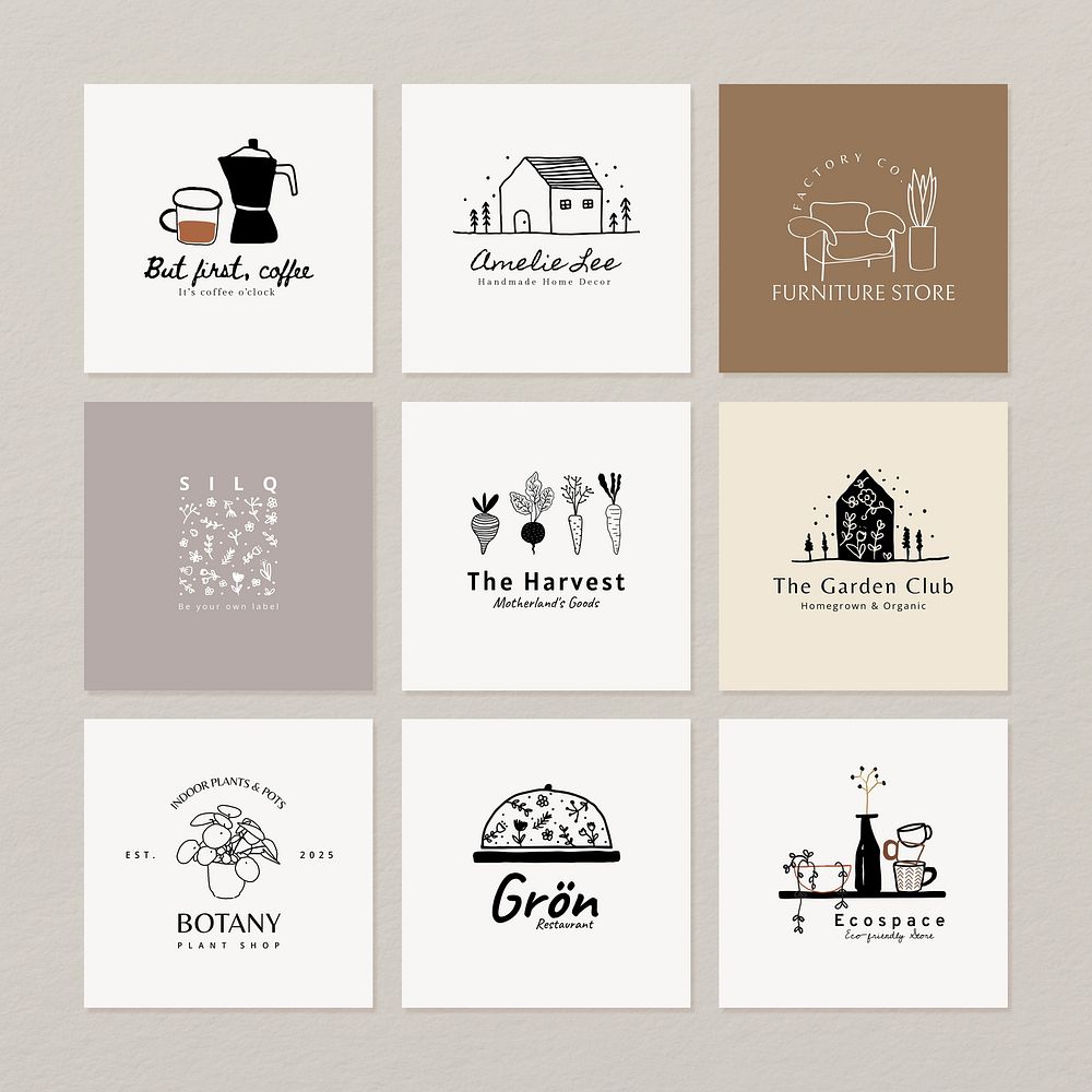 Aesthetic doodle logo vector set | Premium Vector - rawpixel