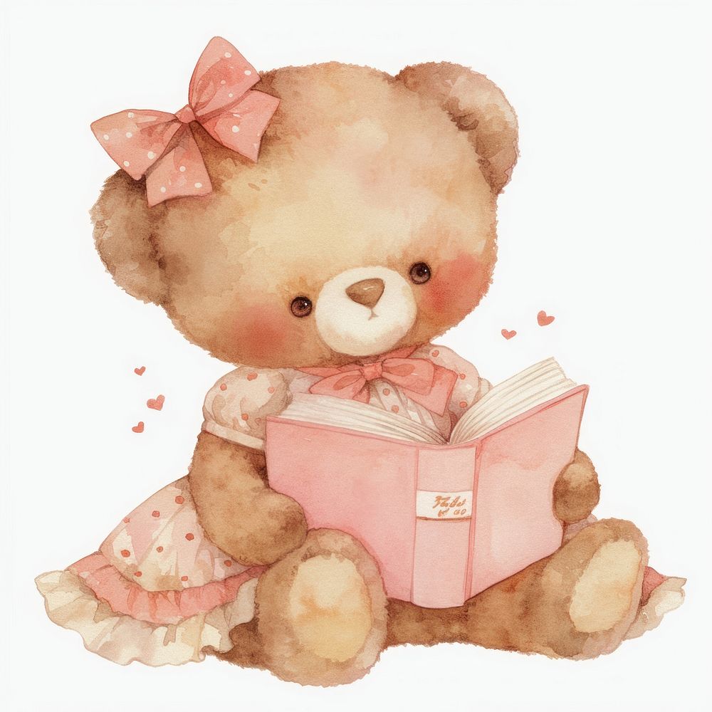 Cute teddy bear reading book | Free Photo Illustration - rawpixel