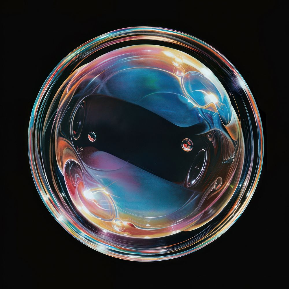 Colorful iridescent bubble on black | Free Photo Illustration - rawpixel