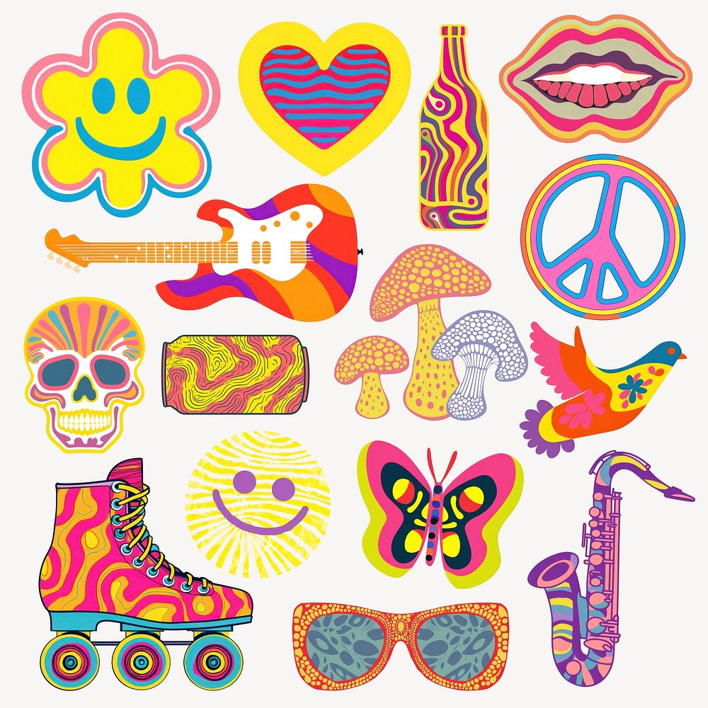 retro groovy element set | Free Photo - rawpixel