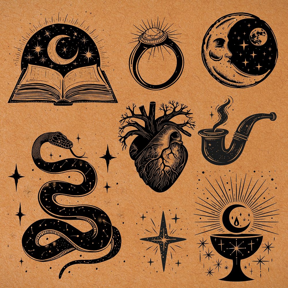 Aesthetic tattoo design element set | Free Photo - rawpixel