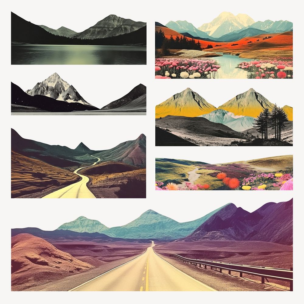 Retro mountain landscape design element | Free Photo - rawpixel