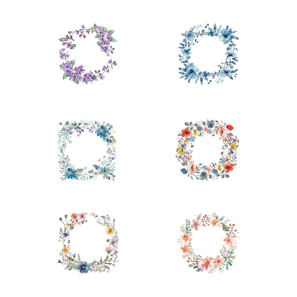 Watercolor flower frame element set | Free Photo - rawpixel