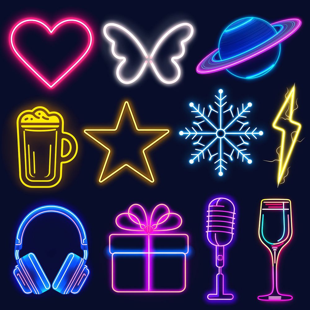 Neon icon element set | Free Photo - rawpixel