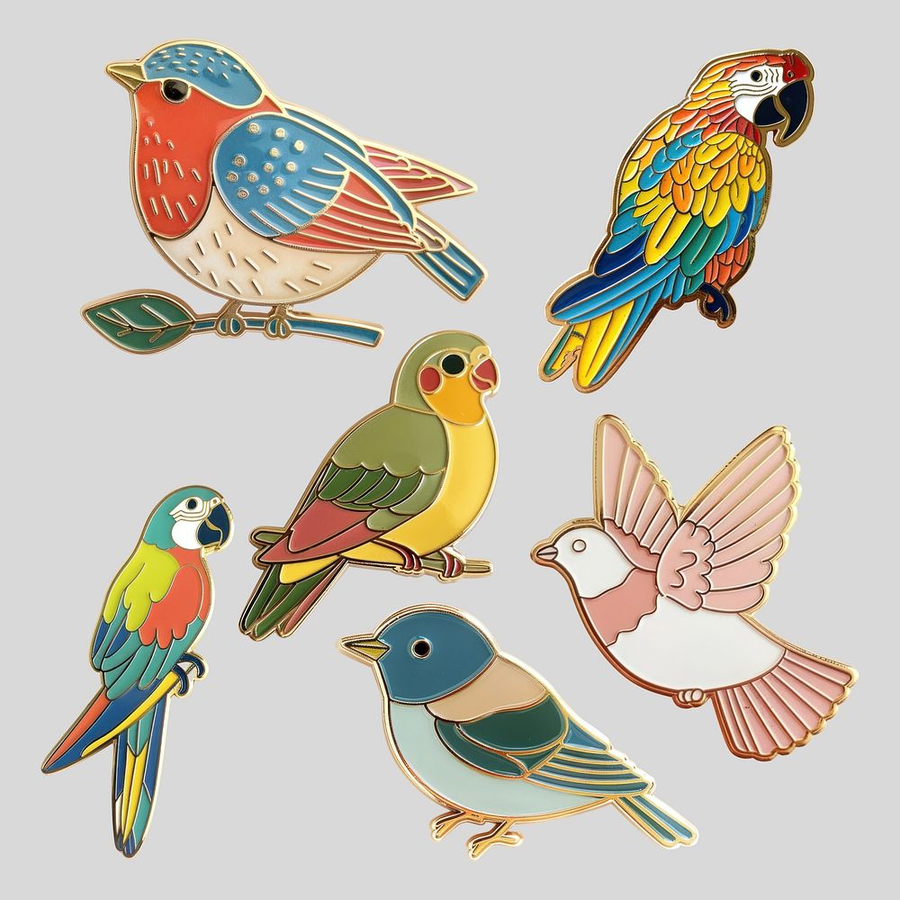 Enamel bird pin element set | Free Photo - rawpixel