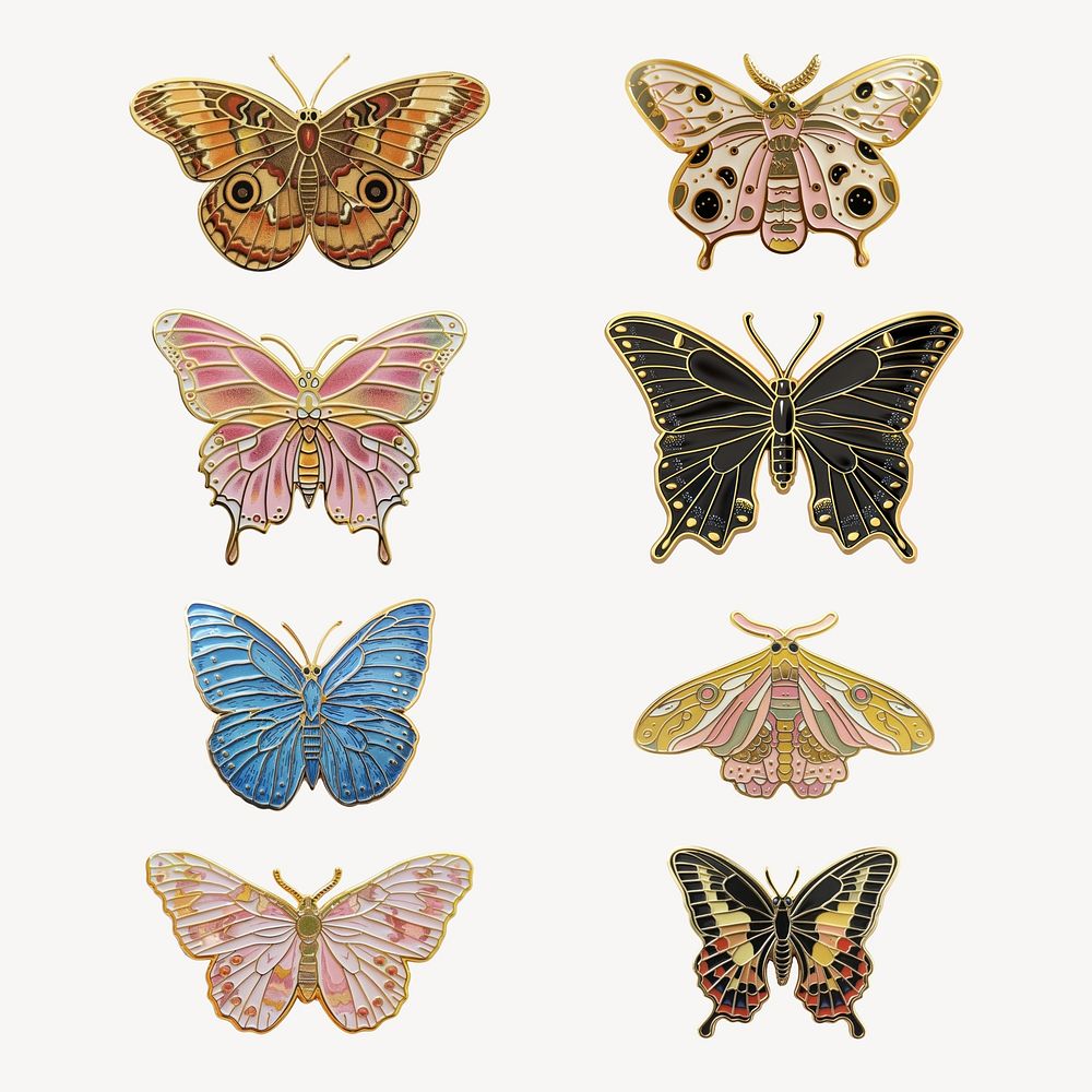 Enamel butterfly pin element set | Free Photo - rawpixel