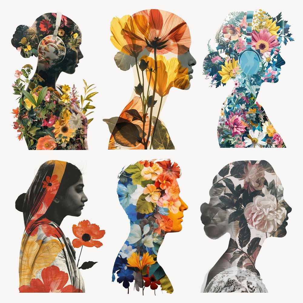 Double exposure people flowers element | Free Photo - rawpixel