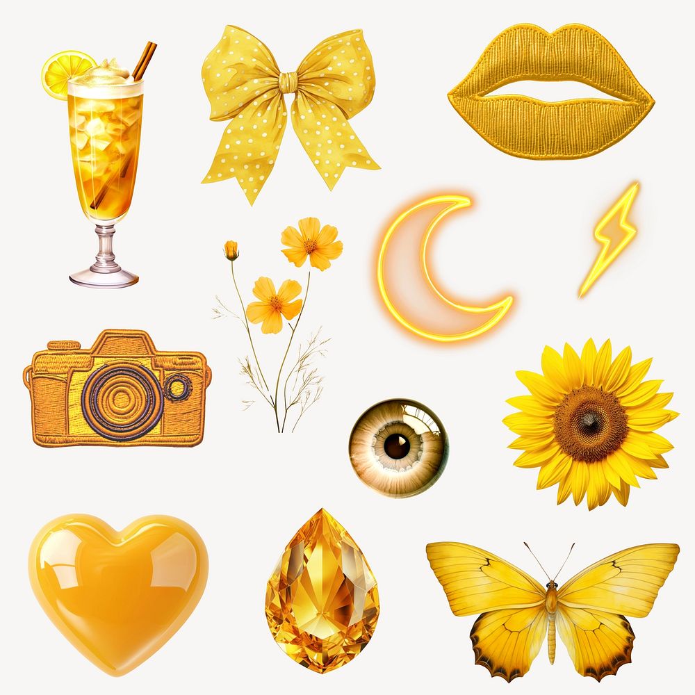 Yellow aesthetic design element set | Free Photo - rawpixel