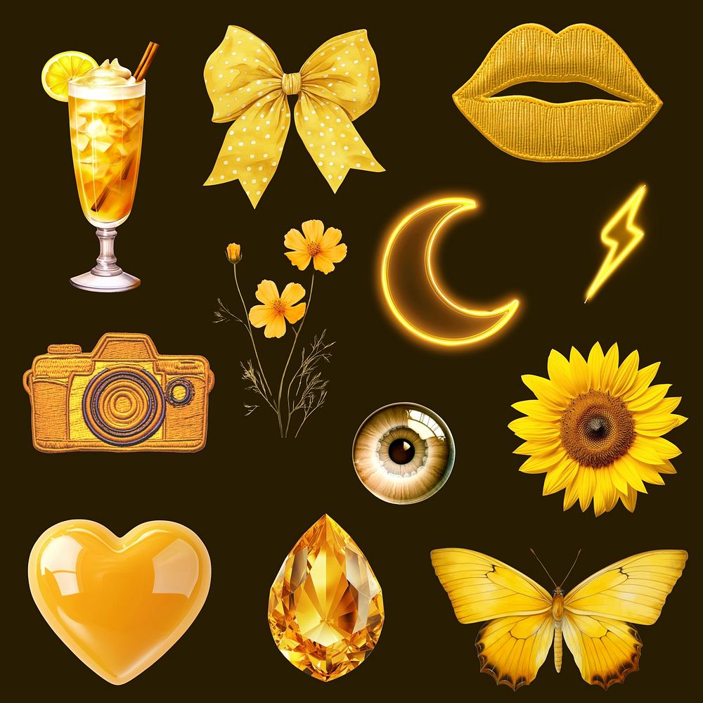 Yellow aesthetic design element set | Free Photo - rawpixel