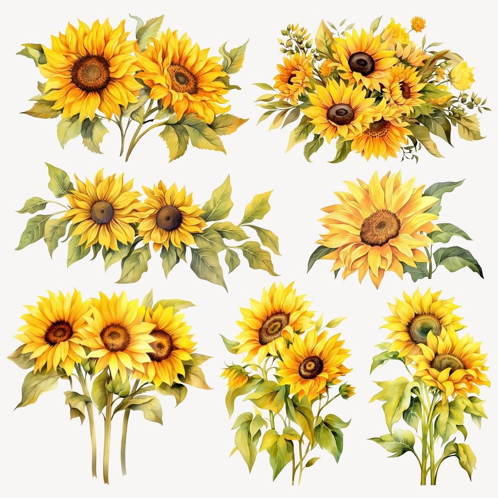 Sunflower element set | Free Photo - rawpixel