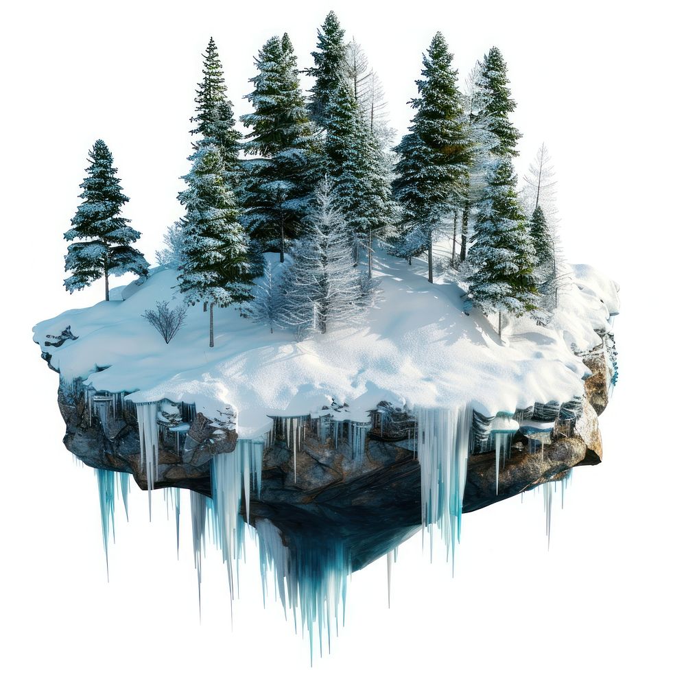 Floating snowy island with trees | Free Photo - rawpixel