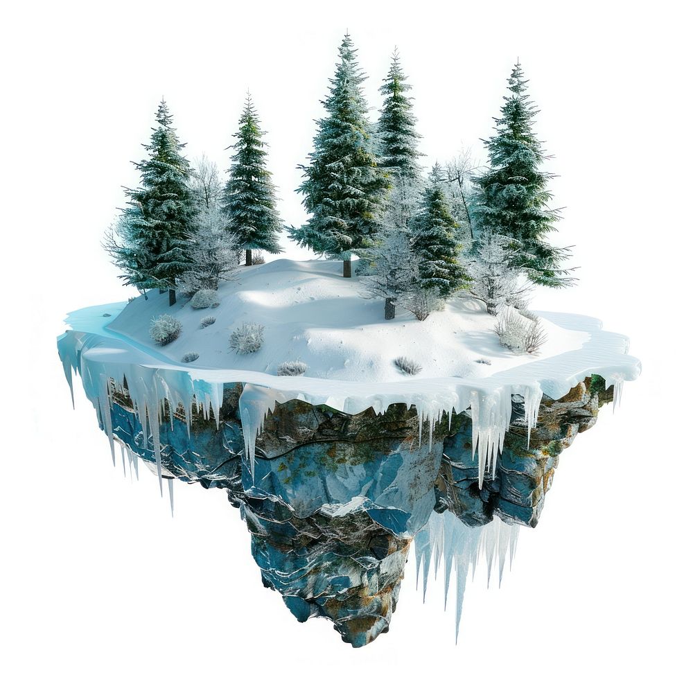 Floating snowy island with trees | Free Photo - rawpixel