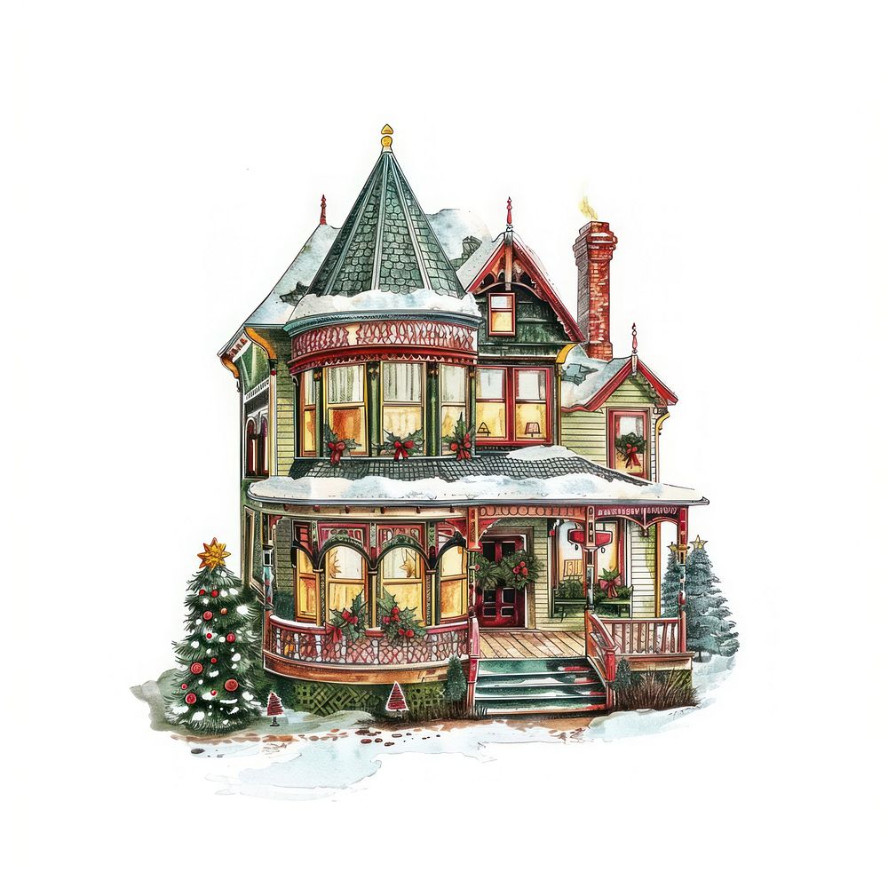 Victorian Christmas house illustration | Premium Photo Illustration ...