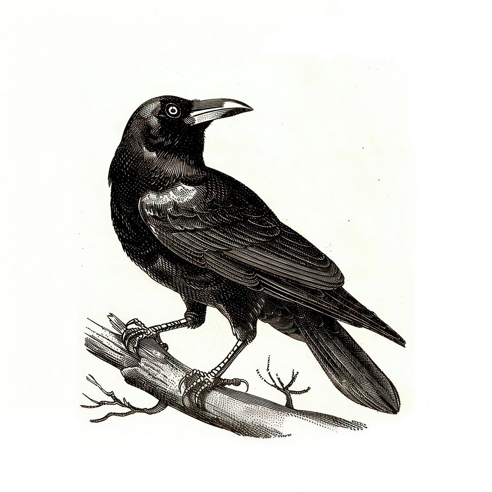Vintage crow illustration on branch | Premium Photo Illustration - rawpixel