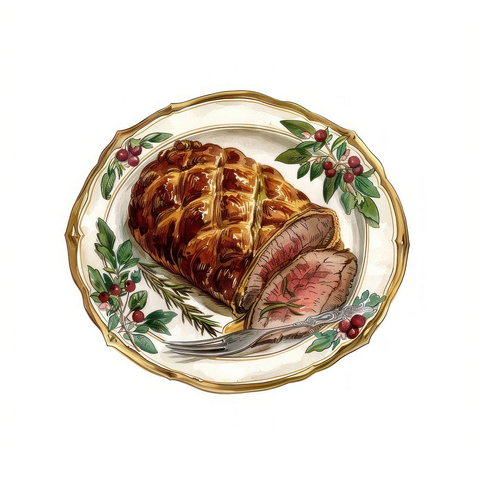 Festive roast beef illustration. | Free Photo Illustration - rawpixel