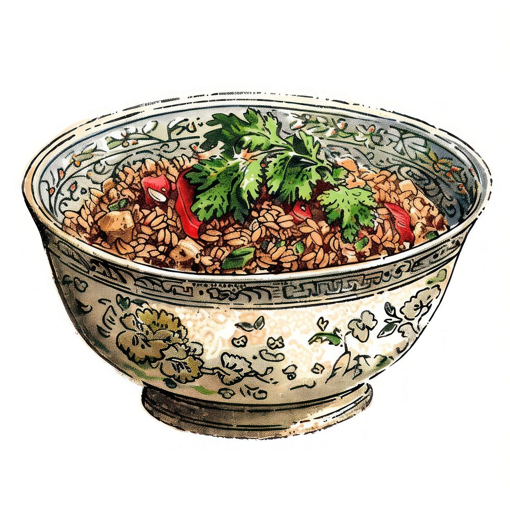 Delicious Asian rice bowl illustration | Free Photo Illustration - rawpixel