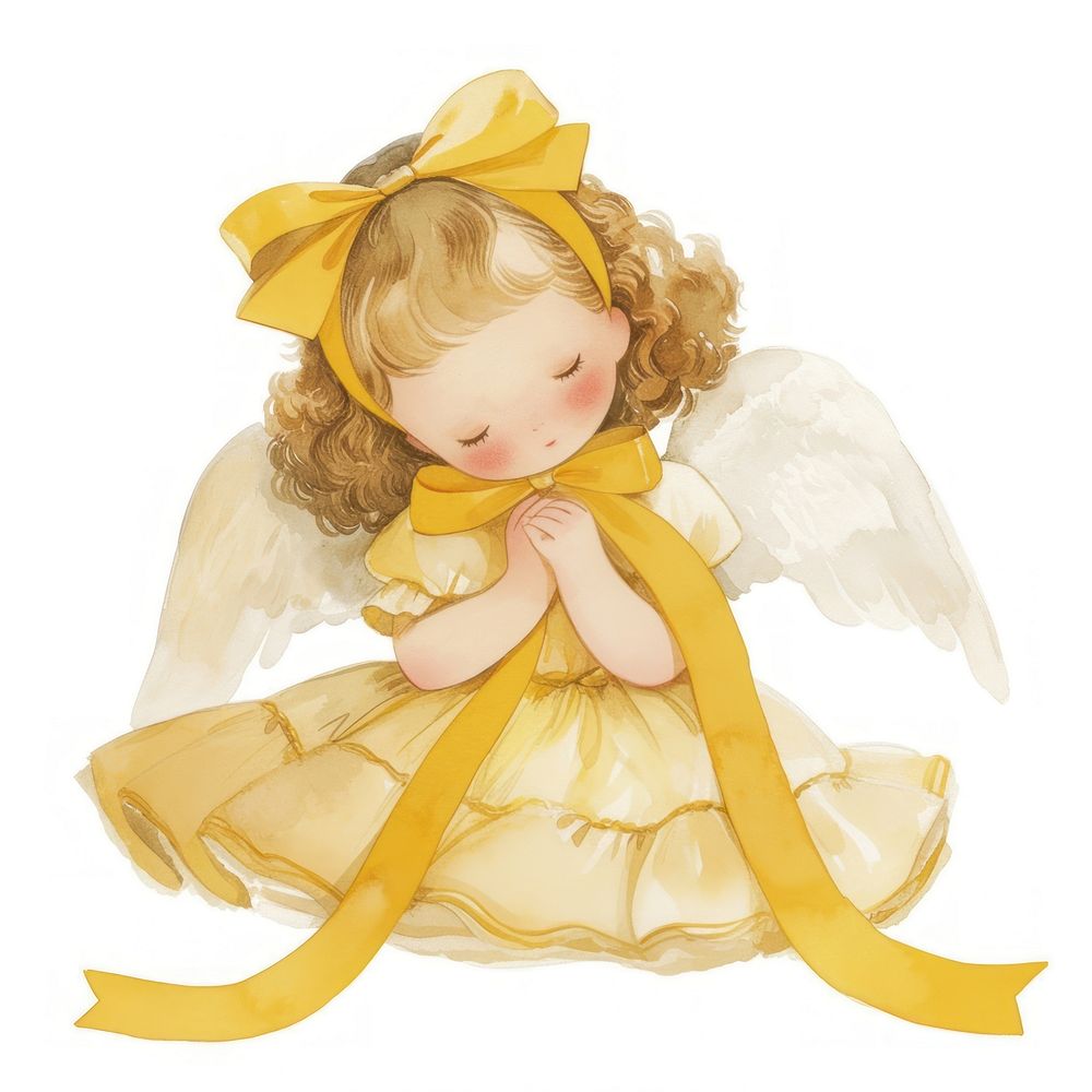 Adorable angel with yellow ribbon | Free Photo Illustration - rawpixel