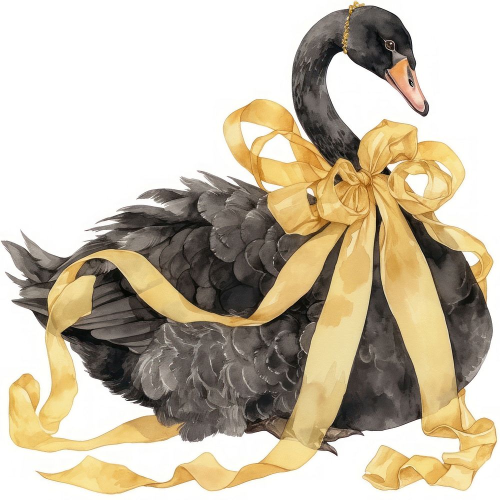 Elegant black swan with ribbon | Free Photo Illustration - rawpixel
