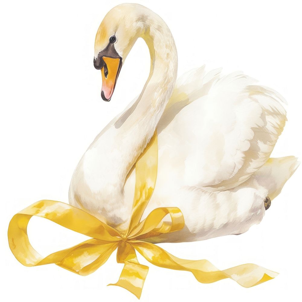 Elegant swan with yellow ribbon | Free Photo Illustration - rawpixel