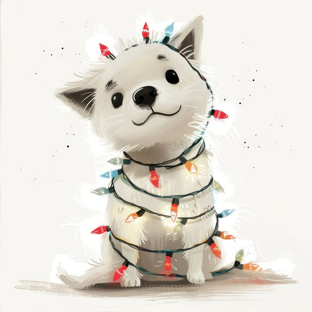 Cute dog tangled Christmas lights | Free Photo Illustration - rawpixel