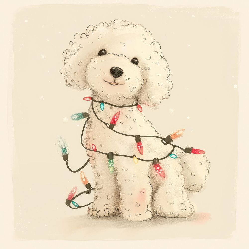 Cute dog tangled Christmas lights | Free Photo Illustration - rawpixel